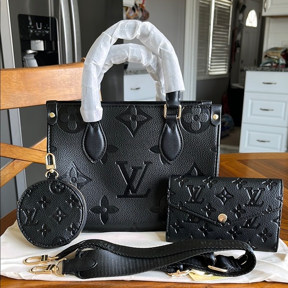 Bags | Fashion Black Leather Crossbody Handbag Wallet Set | Poshmark